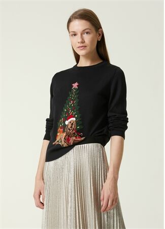 Beymen Club Kadın Siyah Bisiklet Yaka Köpek Jakarlı Yün Kazak XS