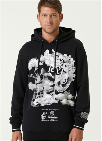 Philipp Plein Erkek Siyah Çift Kapüşonlu Sweatshirt L EU Philipp Plein Erkek Siyah Çift Kapüşonlu Sweatshirt L EU
