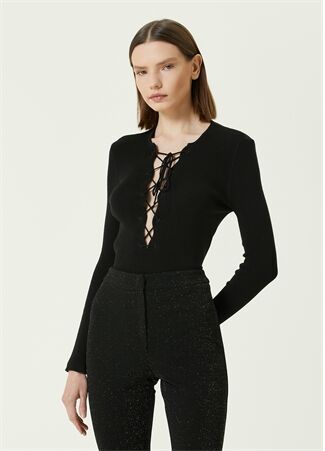 Muse For All Kadın Valent Siyah Önü Bağcıklı Triko 36 EU
