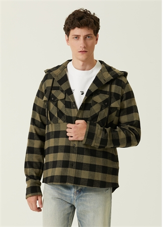 Off-White Erkek Siyah Yeşil Kapüşonlu Kareli Gömlek M EU Off-White Erkek Siyah Yeşil Kapüşonlu Kareli Gömlek M EU