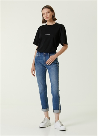 Stella McCartney Kadın Mavi Logo Bantlı Skinny Boyfriend Jean Pantolon 26 US