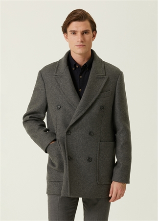 Network Erkek Comfort Fit Antrasit Yün Kaban Gri 54 EU