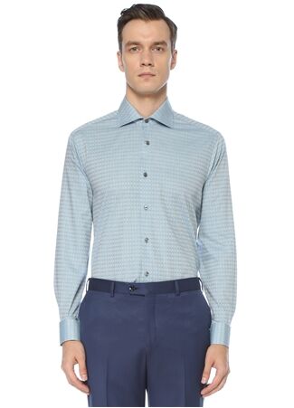 Pal Zileri Erkek Mavi Mikro Desenli Gömlek 42 IT