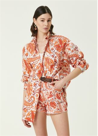 Etro Kadın Turuncu Şal Desenli Cepli Gömlek Xs Eu