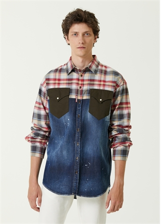 Dsquared2 Erkek Kırmızı Ekose Desenli Denim Garnili Gömlek 50 IT Dsquared2 Erkek Kırmızı Ekose Desenli Denim Garnili Gömlek 50 IT