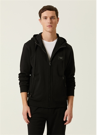 Dolce&Gabbana Erkek Siyah Kapüşonlu Fermuarlı Sweatshirt 46 IT
