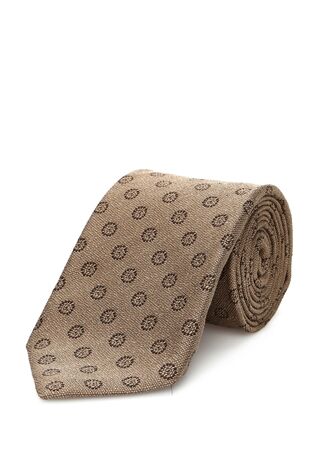 Isaia Erkek Bej Mikro Geometrik Desenli İpek Kravat EU