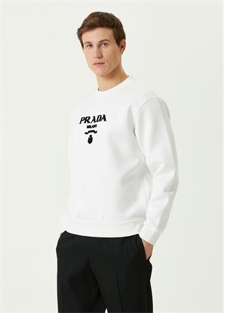 Prada Erkek Beyaz Logolu Sweatshirt XL EU