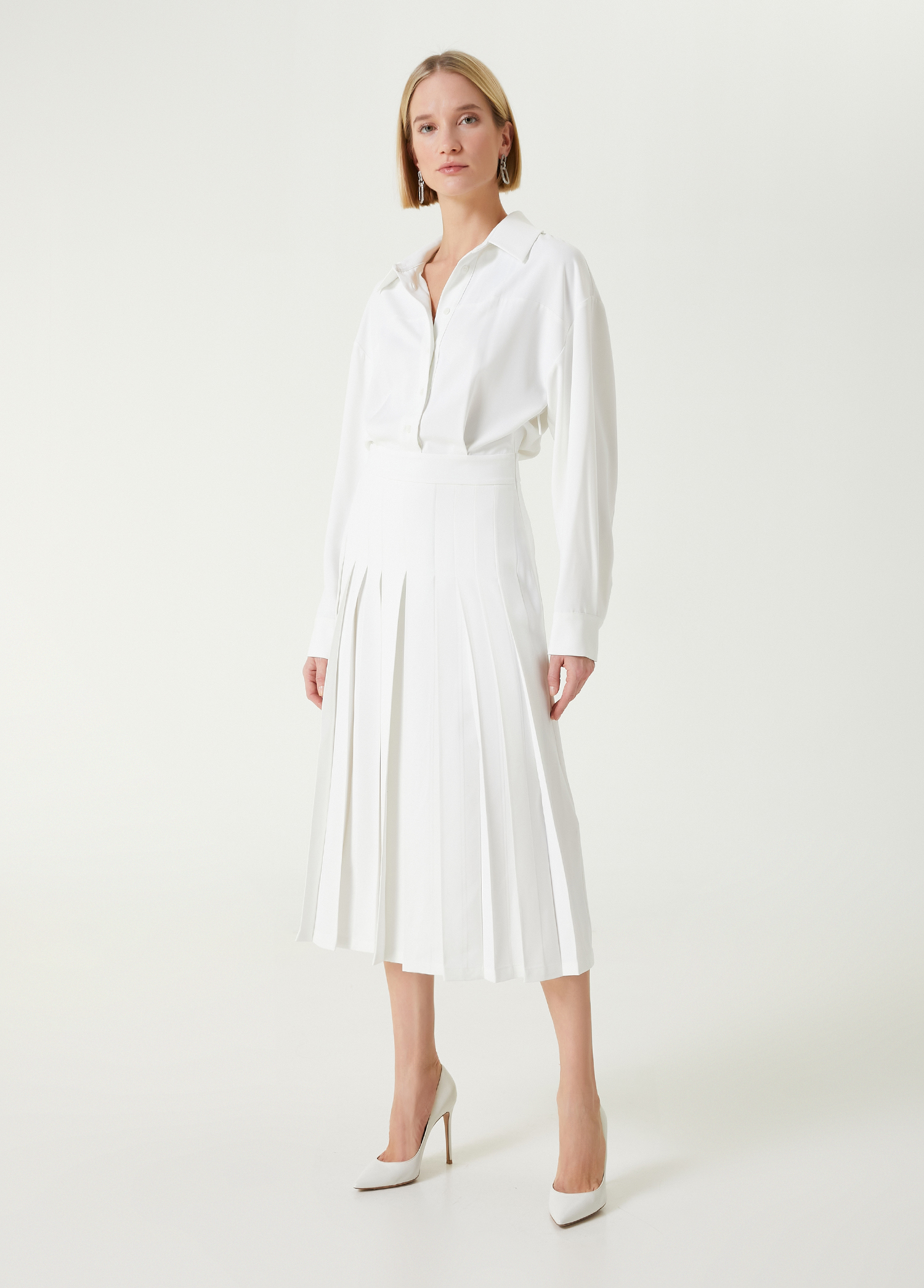 Beymen Collection - White Pleated Midi Shirt Dress