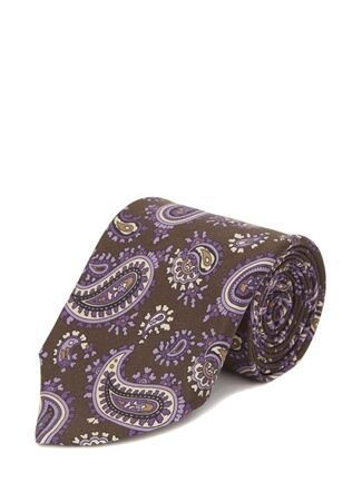 Isaia Erkek Mor Etnik Desenli İpek Kravat EU Isaia Erkek Mor Etnik Desenli İpek Kravat EU