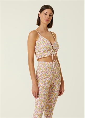 Love Shack Fancy Kadın V Yaka Çiçekli Bağcıklı Crop Bluz Pembe XS EU Love Shack Fancy Kadın V Yaka Çiçekli Bağcıklı Crop Bluz Pembe XS EU