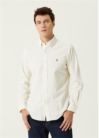 Polo Ralph Lauren Erkek Ekru Düğmeli Yaka Gömlek Bej S EU