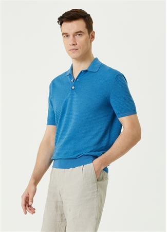 Z Zegna Erkek Mavi Polo Yaka Çizgi Dokulu Keten T-shirt L It Z Zegna Erkek Mavi Polo Yaka Çizgi Dokulu Keten T-shirt L It