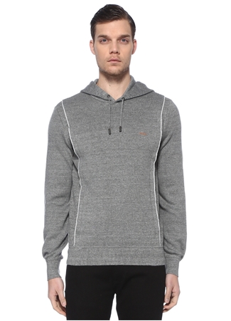 Zegna Erkek Gri Kapüşonlu Keten Triko 48 IT