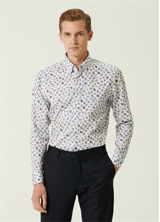 Etro Erkek Beyaz Şal Desenli Gömlek 38 IT