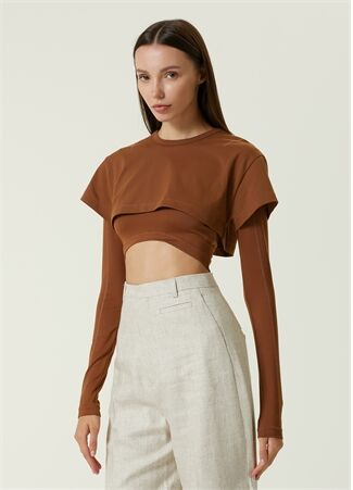 Jacquemus Kadın Kahverengi Uzun Kol Crop T-shirt M EU