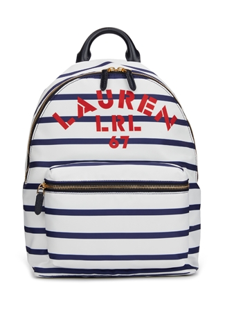 Lauren Ralph Kadın Clarkson Lacivert Çizgili Sırt Çantası Beyaz Eu