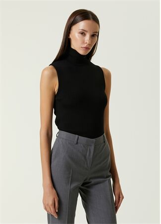 Prada Kadın Siyah Dik Yaka Kolsuz Yün Triko 40 IT