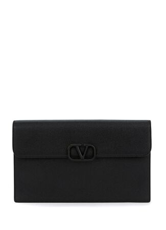 Valentino Garavani Kadın Siyah Logo Detaylı Deri El Portföyü EU