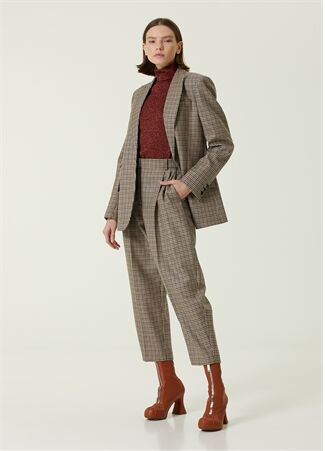 Stella McCartney Kadın Cavalry Bej Kazayağı Desenli Yün Pantolon 40 IT