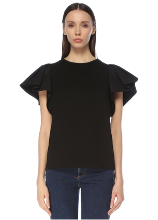 Alexander McQueen Kadın Siyah Bisiklet Yaka Kolu Volanlı T-shirt 42 IT Alexander McQueen Kadın Siyah Bisiklet Yaka Kolu Volanlı T-shirt 42 IT