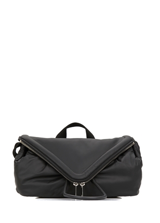 Bottega Veneta Erkek Siyah Ağzı Büzgülü Deri Bel Çantası EU