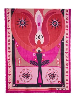 Imannoor Kadın Lale Desenli Yün Şal Pembe EU