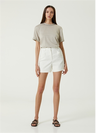 Brunello Cucinelli Kadın Bej Zincir Şerit Detaylı Keten T-shirt L EU Brunello Cucinelli Kadın Bej Zincir Şerit Detaylı Keten T-shirt L EU