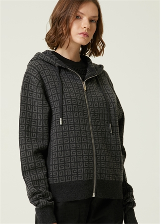 Givenchy Kadın Koyu Gri Kapüşonlu Logo Motifli Kaşmir Triko S EU Givenchy Kadın Koyu Gri Kapüşonlu Logo Motifli Kaşmir Triko S EU