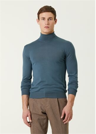 Boglioli Erkek Mavi Balıkçı Yaka Yün Kazak XL EU