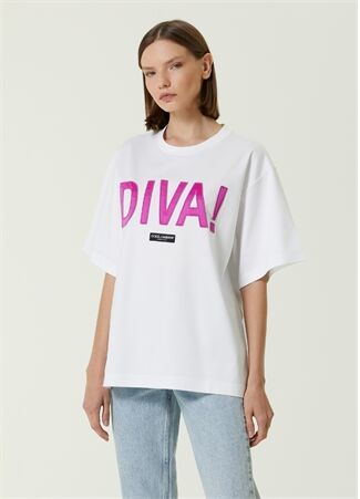 Dolce&Gabbana Kadın Beyaz Nakışlı T-shirt S EU