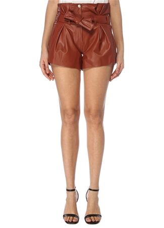 The Attico Kadın Kahverengi Yüksek Bel Kuşaklı Deri Şort 42 IT
