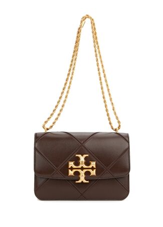Tory Burch Kadın Kahverengi Logo Detaylı Deri Omuz Çantası EU