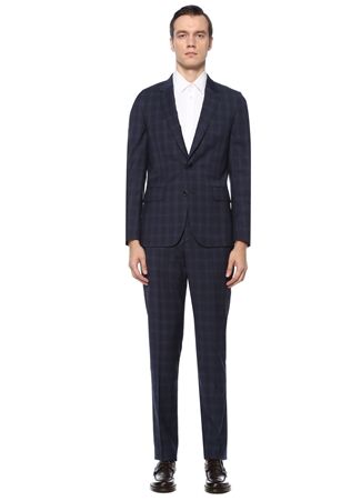 Paul Smith Erkek Lacivert Ekose Desenli Kelebek Yaka Yün Takım 46 IT