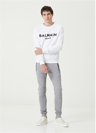 Balmain Erkek Gri Beli Kordonlu Logolu Jogger Eşofman Altı S EU Balmain Erkek Gri Beli Kordonlu Logolu Jogger Eşofman Altı S EU