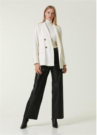 Beymen Collection Kadın Siyah Bol Paça Deri Pantolon 38