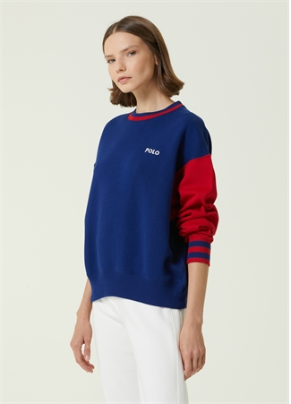 Polo Ralph Lauren Kadın Lacivert Kırmızı Bloklu Sweatshirt S EU