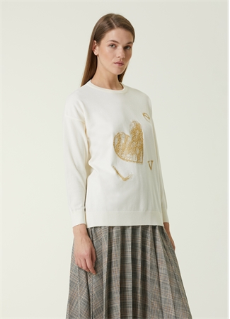 Beymen Club Kadın Beyaz Bisiklet Yaka Kalp Jakarlı Kazak S