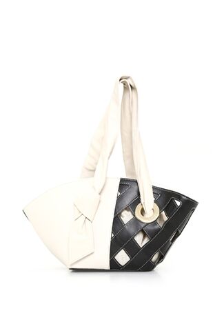 Cafune Kadın Arch Siyah Beyaz Örgülü Deri El Çantası EU