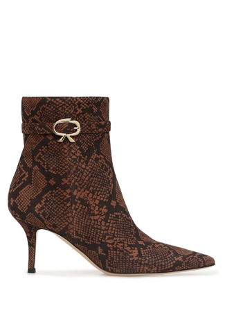 Gianvito Rossi Kadın Kahverengi Yılan Desenli Topuklu Deri Bot Turuncu 36 EU