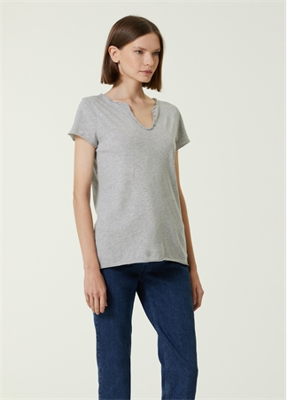 Zadig&Voltaire Kadın Skull Henley Gri V Yaka T-shirt L EU Zadig&Voltaire Kadın Skull Henley Gri V Yaka T-shirt L EU
