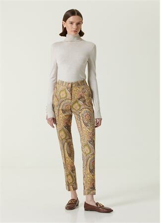 Etro Kadın Şal Desenli Crop Yün Pantolon 42 IT
