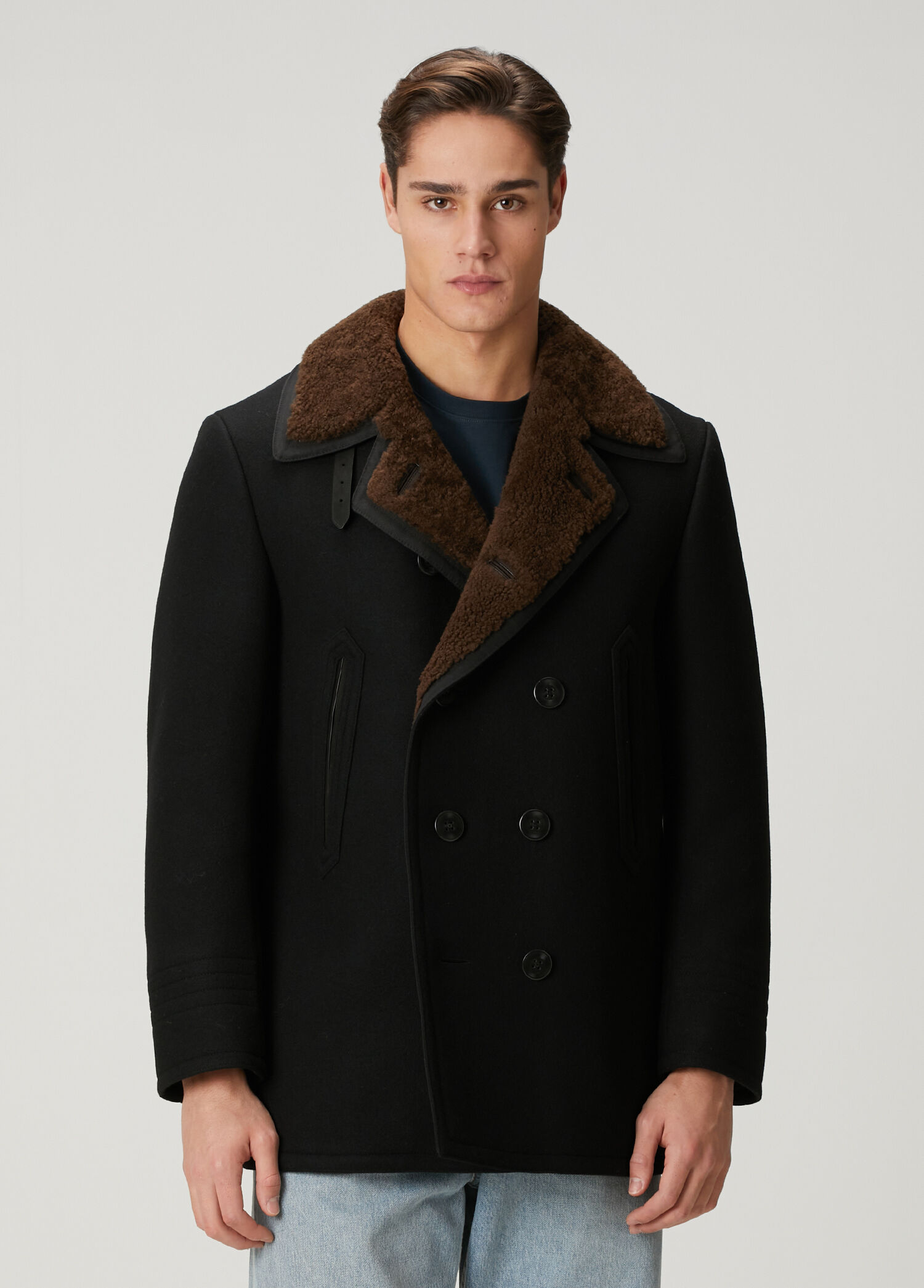 Tom Ford - Siyah Shearling Detaylı Deri Mont - Siyah