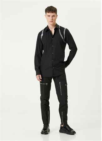Alexander McQueen Erkek Siyah Paçaları Fermuarlı Kargo Pantolon 50 IT Alexander McQueen Erkek Siyah Paçaları Fermuarlı Kargo Pantolon 50 IT