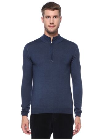 Pal Zileri Erkek Mavi Yakası Fermuarlı Yün Kazak 60 IT