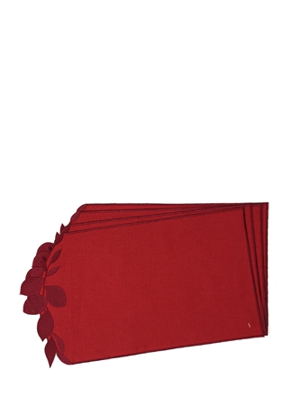 Poetique Athens Bordo Yaprak Detaylı 4lü Keten Peçete Seti Çok Renkli