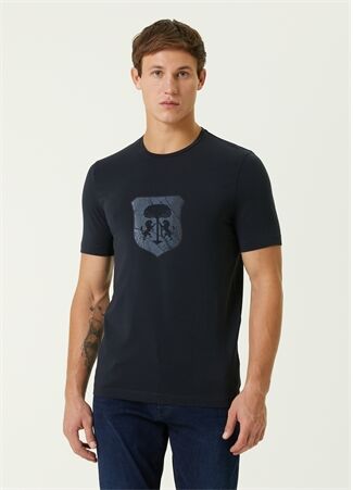 Corneliani Erkek Mavi Logo Detaylı T-shirt 54 IT