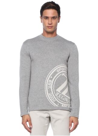 Z Zegna Erkek Gri Logo Jakarlı Yün Kazak S EU