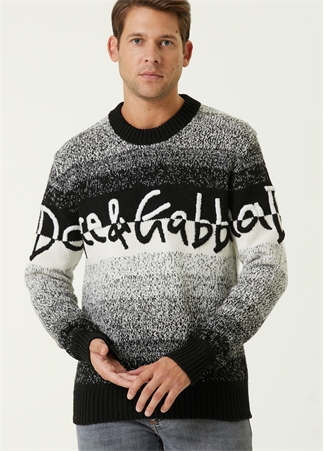 Dolce&Gabbana Erkek Siyah Gri Logo Jakarlı Yün Kazak 52 IT Dolce&Gabbana Erkek Siyah Gri Logo Jakarlı Yün Kazak 52 IT