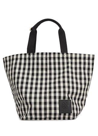 Tory Burch Kadın Siyah Beyaz Ekose Desenli Alışveriş Çantası EU